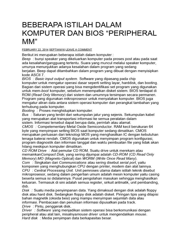BEBERAPA ISTILAH DALAM KOMPUTER DAN BIOS | PDF