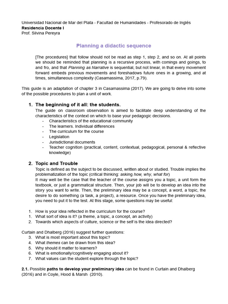 Planning A Didactic Sequence | PDF | Curriculum | Cognitive Science