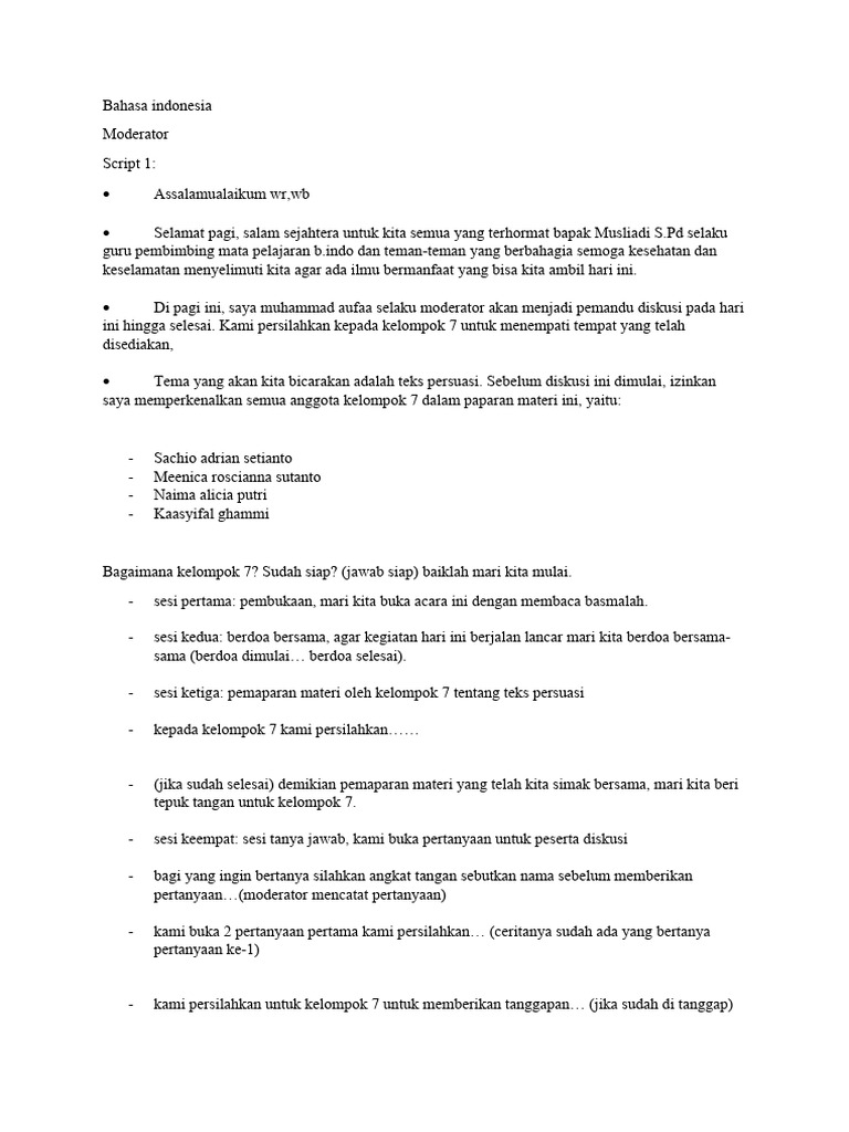 Contoh Script Moderator Bahasa Indonesia | PDF