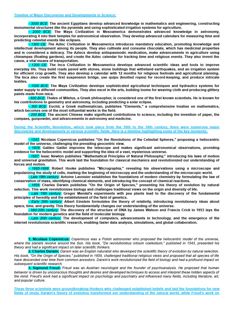 Major Discoveries in Science Timeline | PDF | Science | Observation