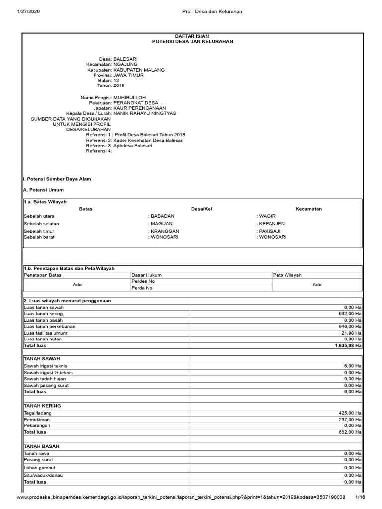 Cetak Profil Desa Dan Kelurahan Balesari | PDF
