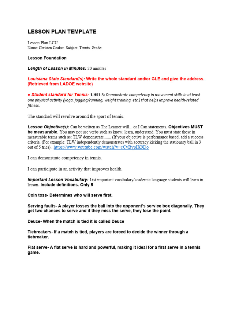 Tennis Lesson Plan | PDF | Human Communication | Cognitive Science