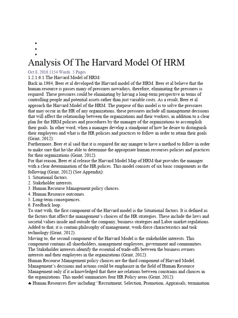 Analysis of The Harvard Model of HRM | PDF | Human Resource Management ...
