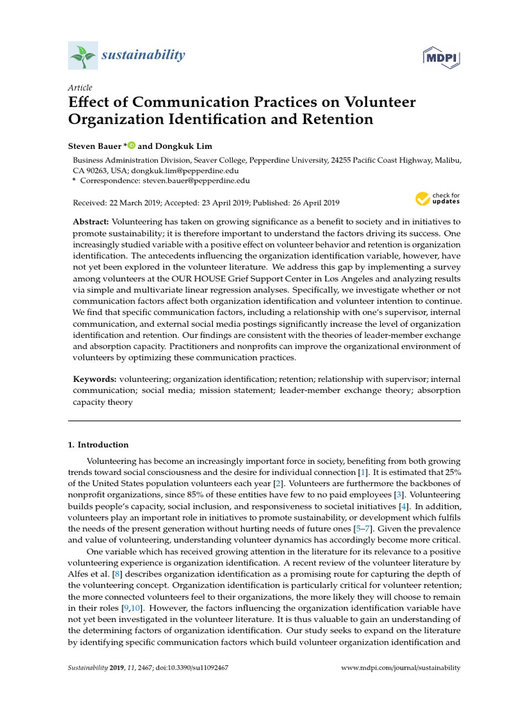 Effect of Communication Practices On Volunteer Org | PDF | Employee ...