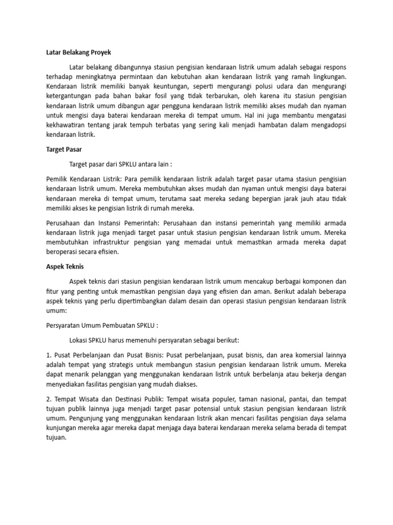 Latar Belakang Proyek SPKLU | PDF | Bisnis | Teknologi & Rekayasa