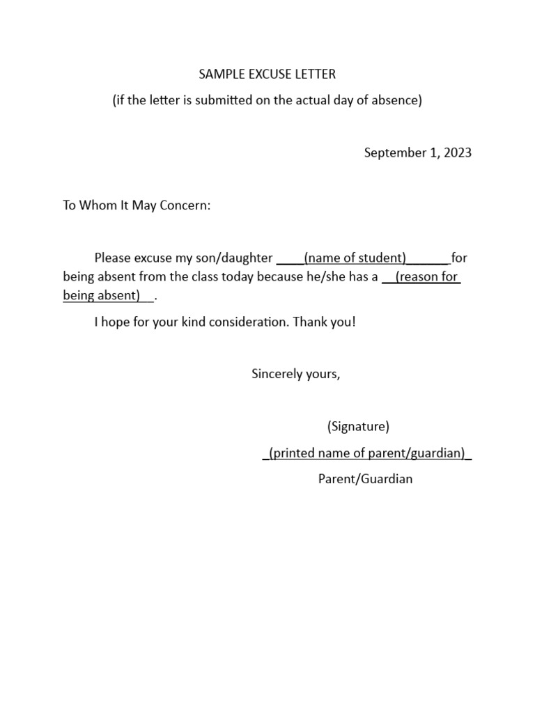 Sample Excuse Letter | PDF