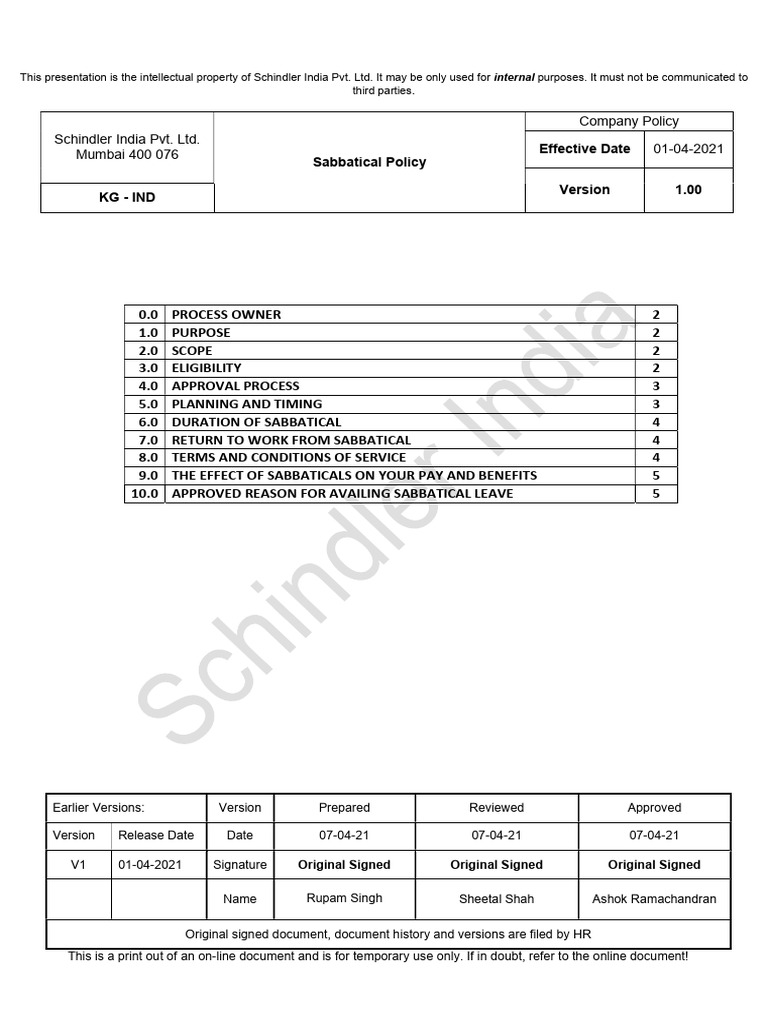 Schindler Sabbatical Policy | PDF | Employment | Parental Leave