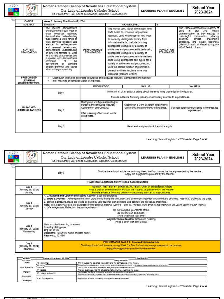Q3 LP 3 in Eng 6 | PDF | Learning | Teachers