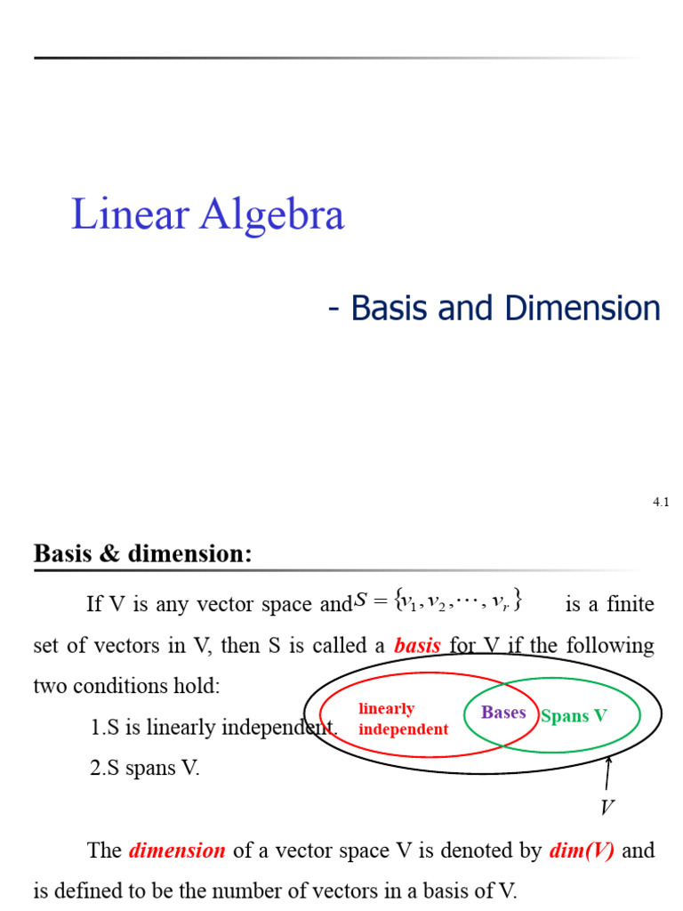 L9 - Linear Algebra - Basis and Dimensions | PDF | Basis (Linear Algebra) | Vector Space