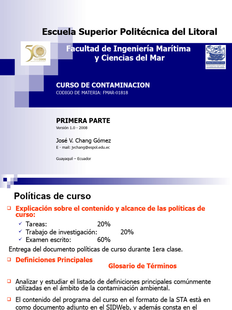 Curso Contaminacion 1 Era Parte 2008 | PDF | Contaminación | Gases de efecto invernadero