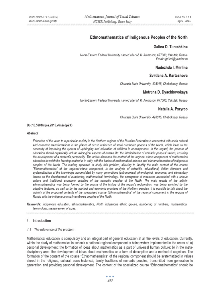 Ethnomathematics of Indigenous Peoples of The North 2015 Mediterranean ...