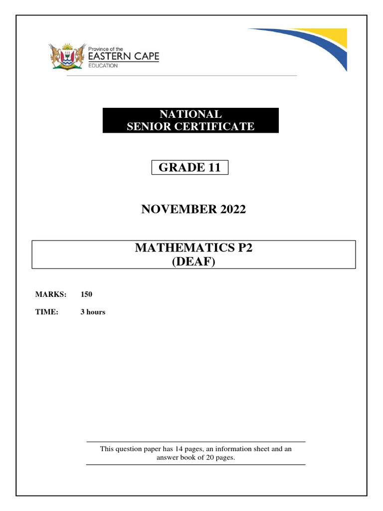 Maths p2 Gr11 QP Nov 2022 - English Deaf | PDF | Mathematics ...