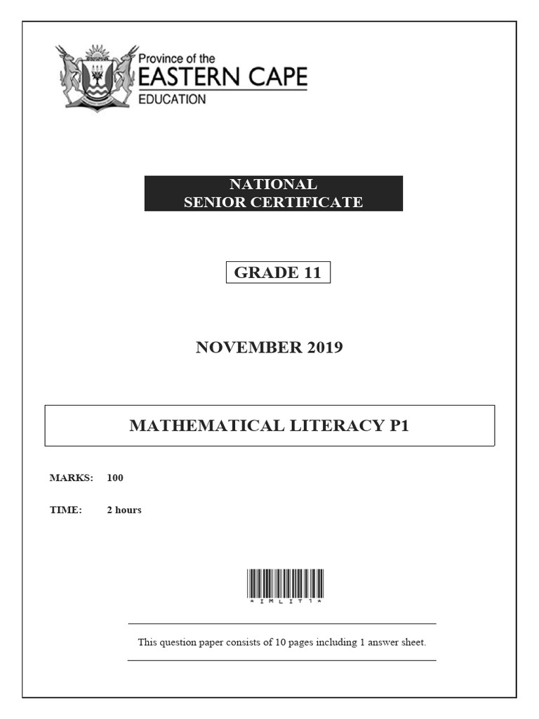 Maths Lit p1 QP Gr11 Nov2019 English D | PDF | Length | Area