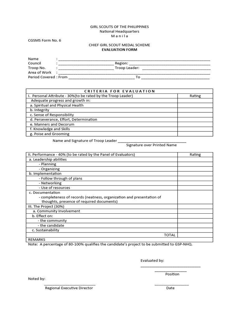 CGSMS Form No. 6 Evaluation Form | PDF