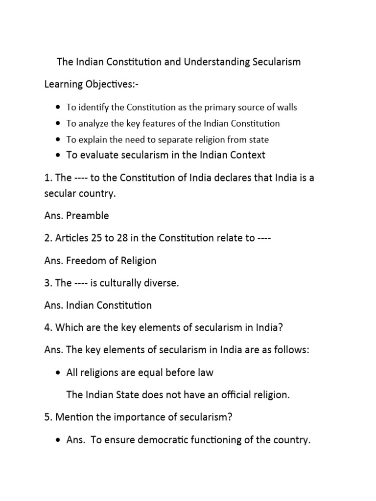 Objectives of Secularism in India | PDF | Secularism | Constitution