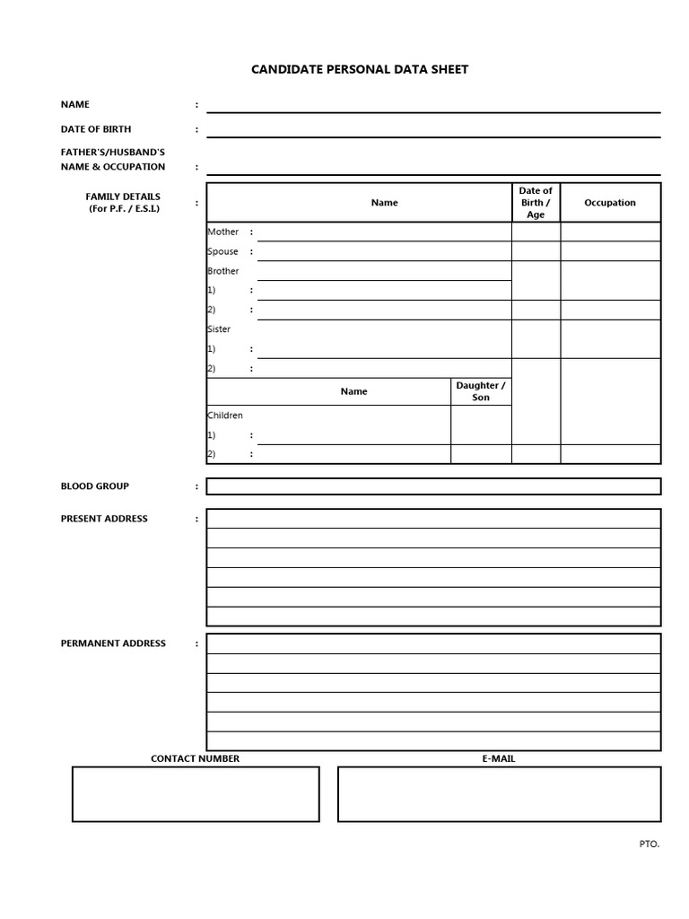 Candidate Personal Data Sheet | PDF