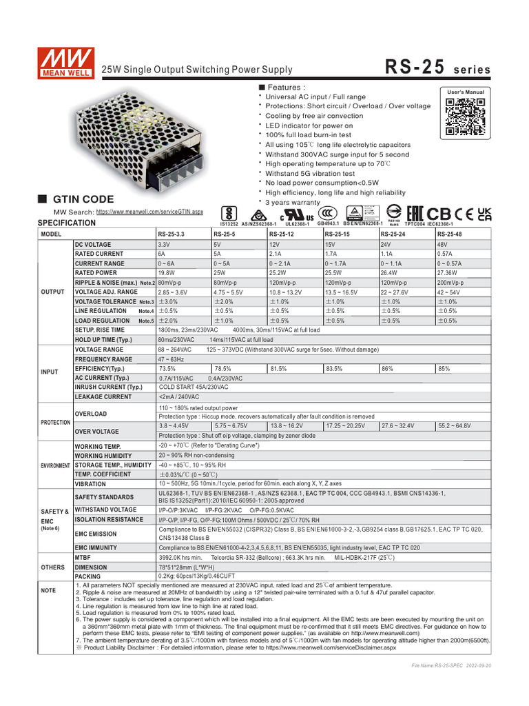 RS 25 Spec | PDF | Electronics | Electronic Circuits