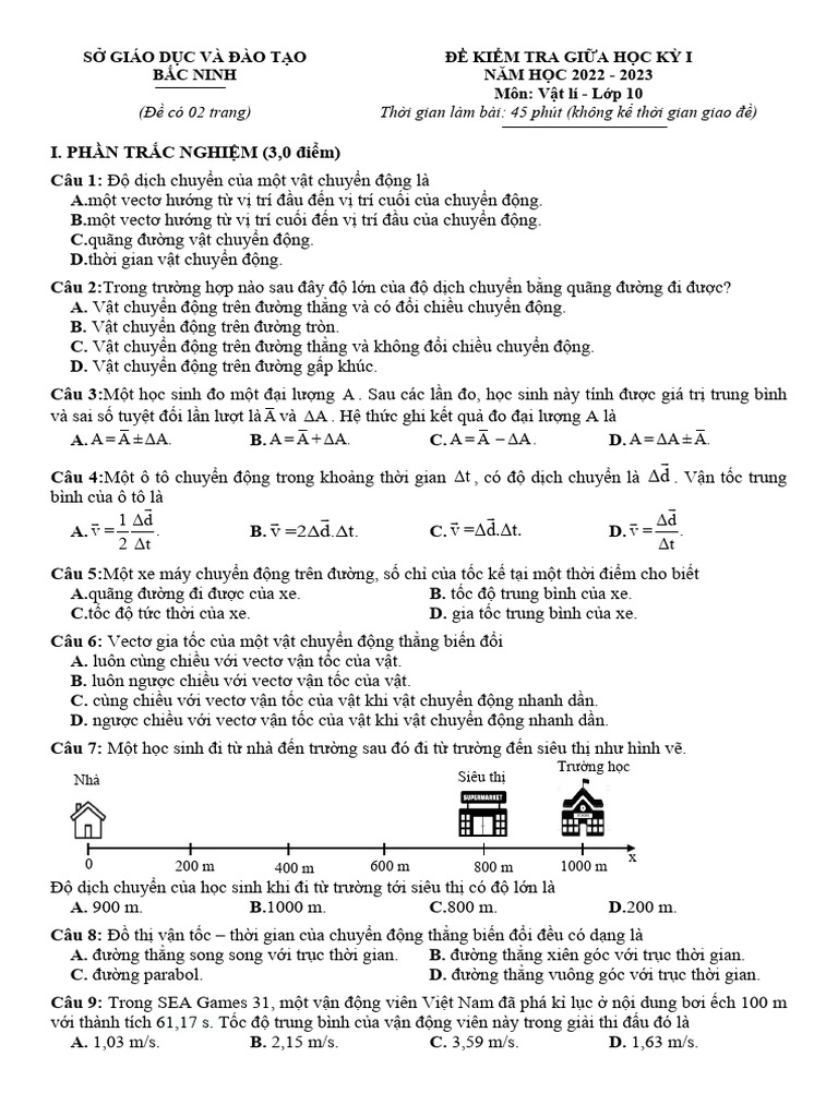 De Kiem Tra Giua Hoc Ky 1 Vat Li 10 Nam Hoc 2022 2023 So GDDT Bac Ninh | PDF
