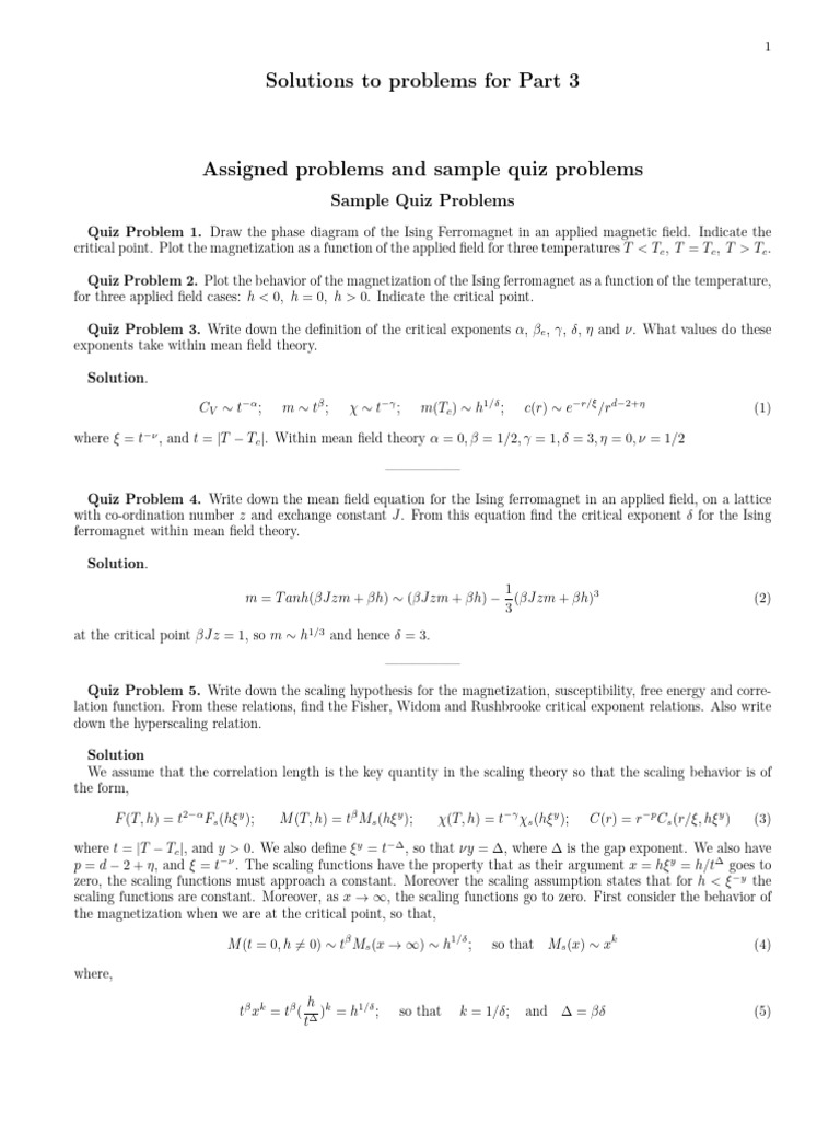 Solutions3_2012 | PDF | Phase Transition | Equations