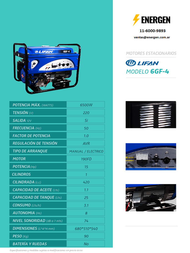 Grupo Electrogeno Nafta 6gf 4 Ficha Tecnica | PDF