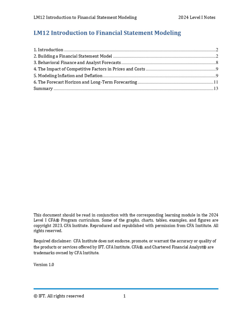 LM12 Introduction To Financial Statement Modeling IFT Notes | PDF ...