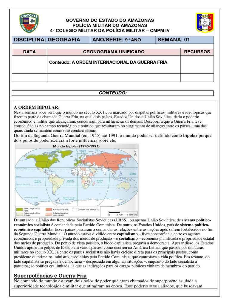 9° ANO-geografia aula 01 | PDF | Guerra Fria | União Soviética