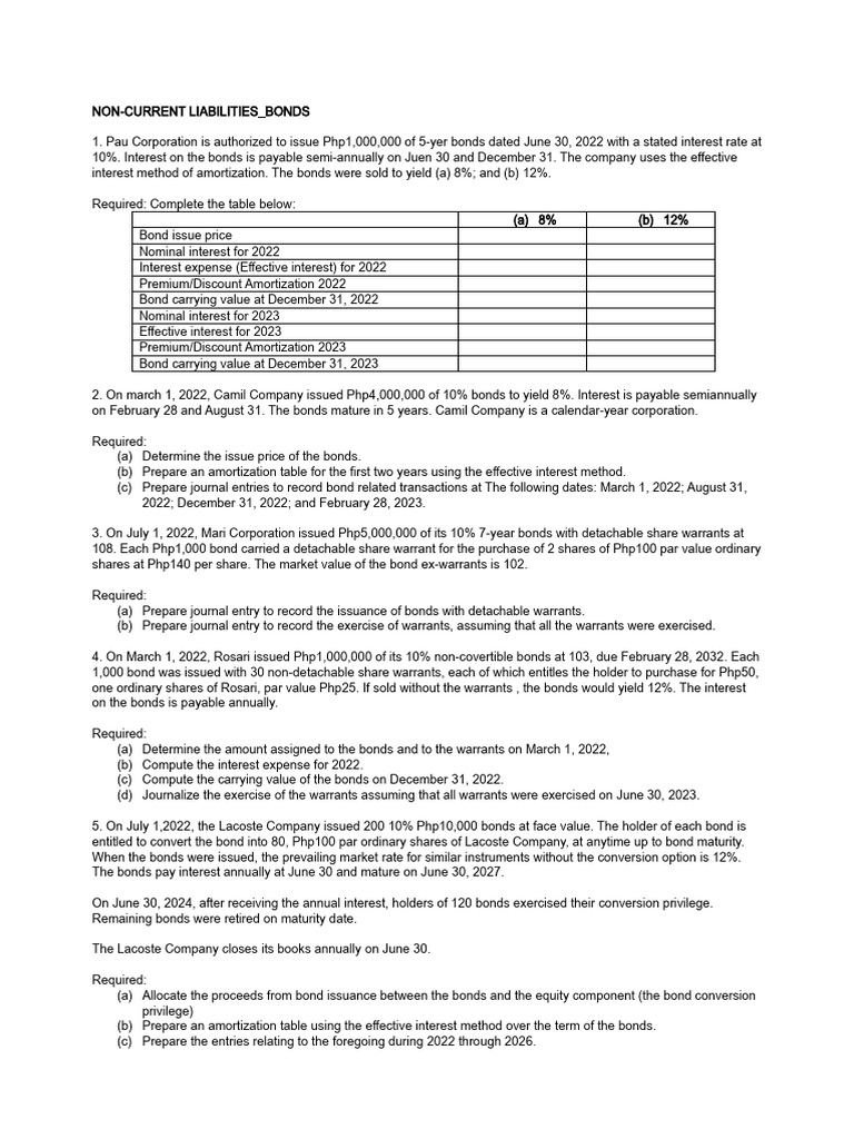 ACT1106 - Bond Exercises | Download Free PDF | Bonds (Finance) | Debt