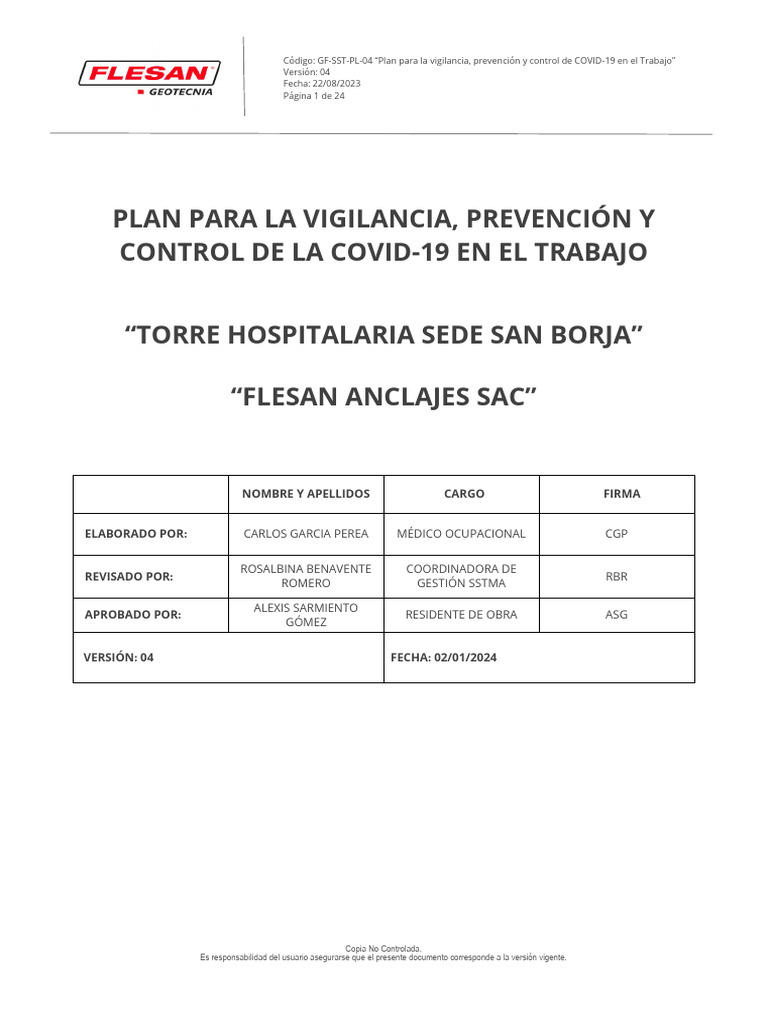 GF-SST-PL-04 Plan para La Vigilancia, Prevención y Control de La Covid ...