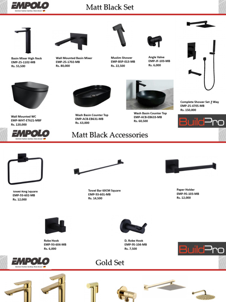 Empolo Sanitary Ware Price List | PDF | Equipment | Hydraulic Engineering