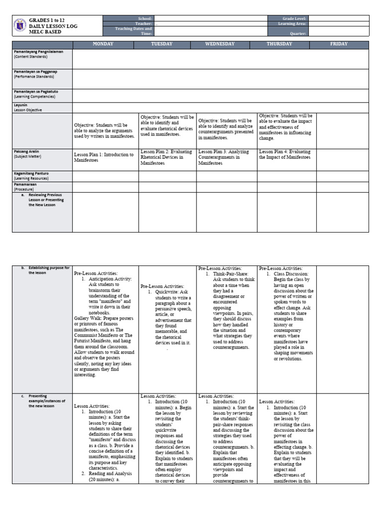 Week 1 | PDF | Rhetoric | Lesson Plan
