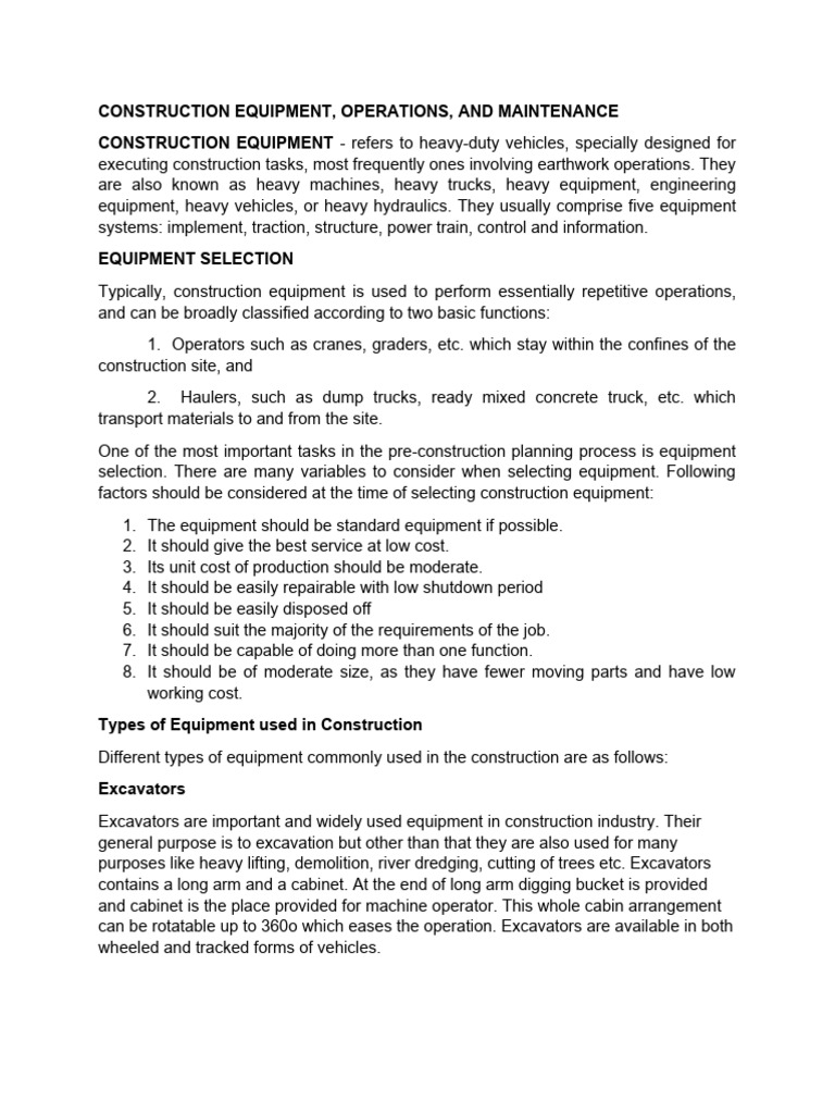 Construction Equipment | PDF | Crane (Machine) | Loader (Equipment)