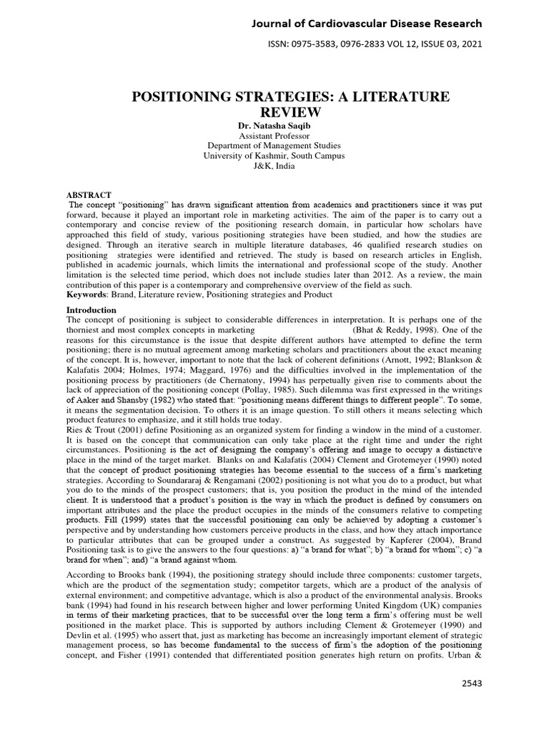 Positioning Strategies-A Liture Review | PDF | Brand | Marketing