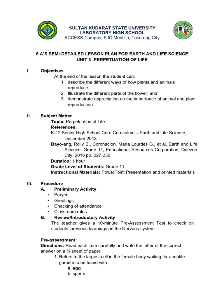 11 HUMSS ELS PERPETUATION OF LIFE 5as LP | PDF | Reproduction | Plant Reproduction