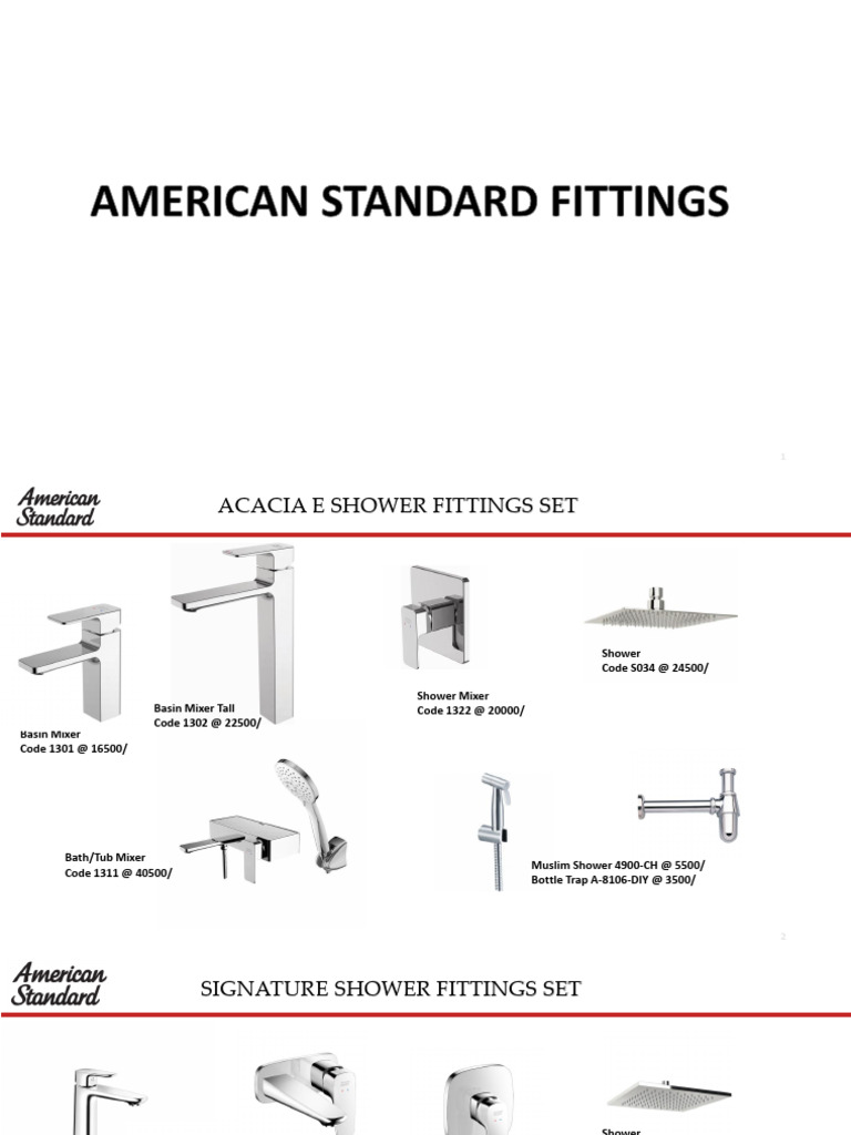 American Standard Fittings Price List | PDF | Shower | Sanitation