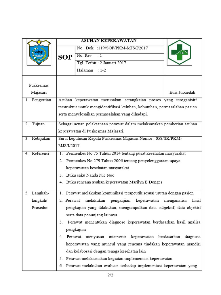 SOP Asuhan Keperawatan | PDF | Pengembangan Diri | Sains & Matematika
