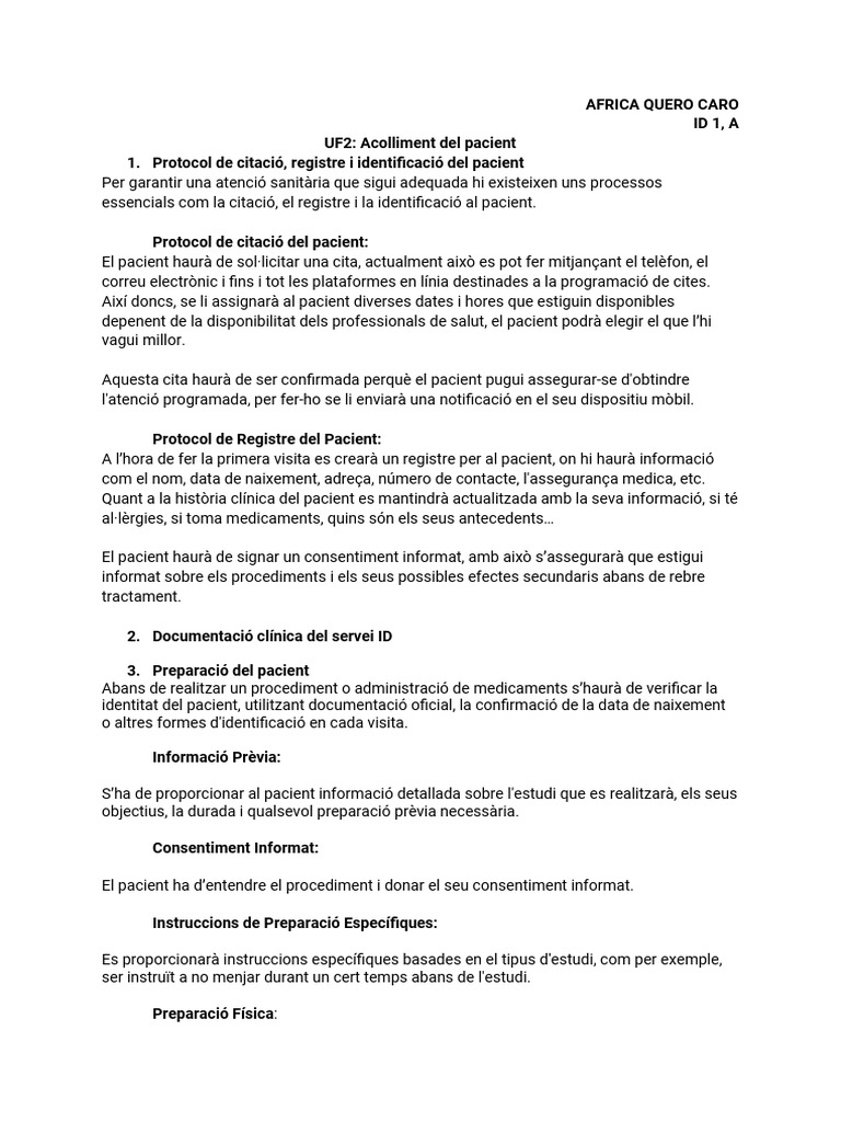 Acolliment Al Pacient | PDF