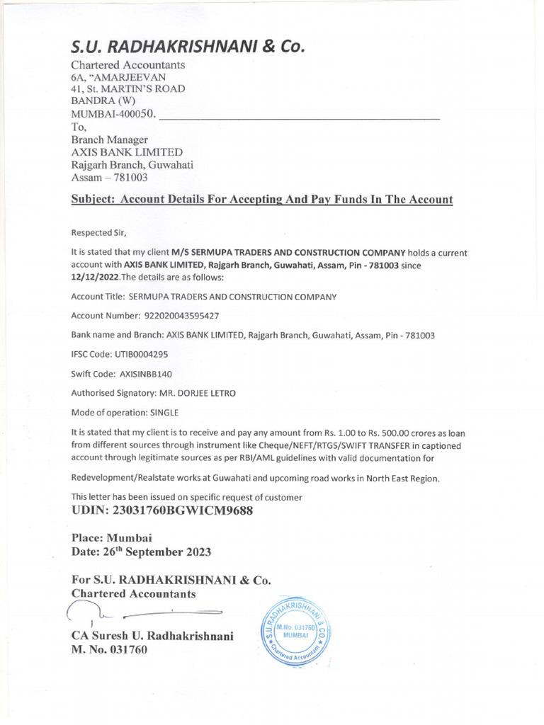 Axis Bank Certificate Dorjee | PDF