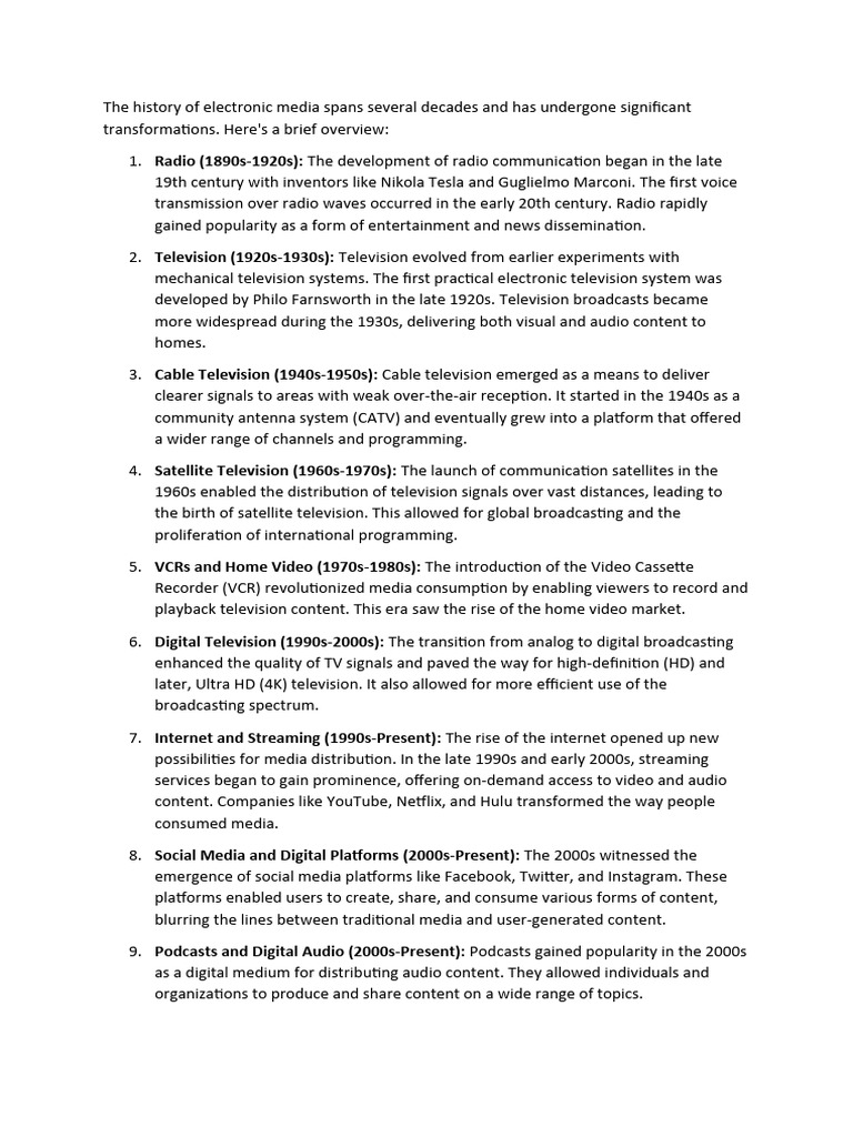 Evolution of Electronic Media Timeline | PDF | Television | Broadcasting