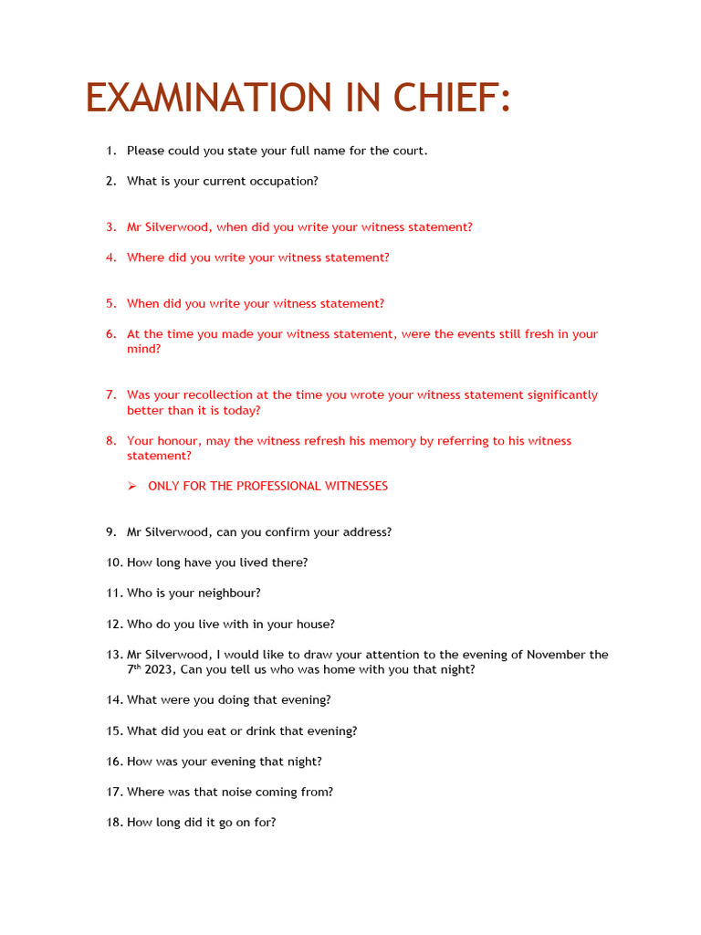Examination in Chief: Mr. Silverwood's Testimony | PDF | Witness | Crimes
