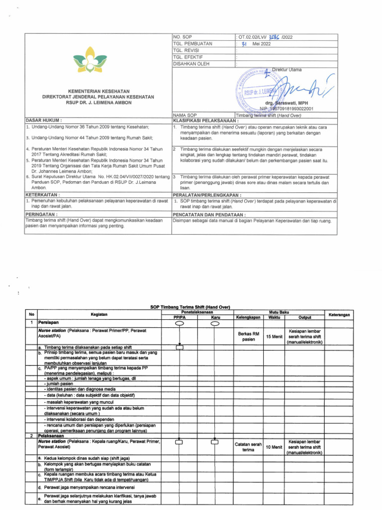 Sop Timbang Terima Shif (Hand Over) | PDF