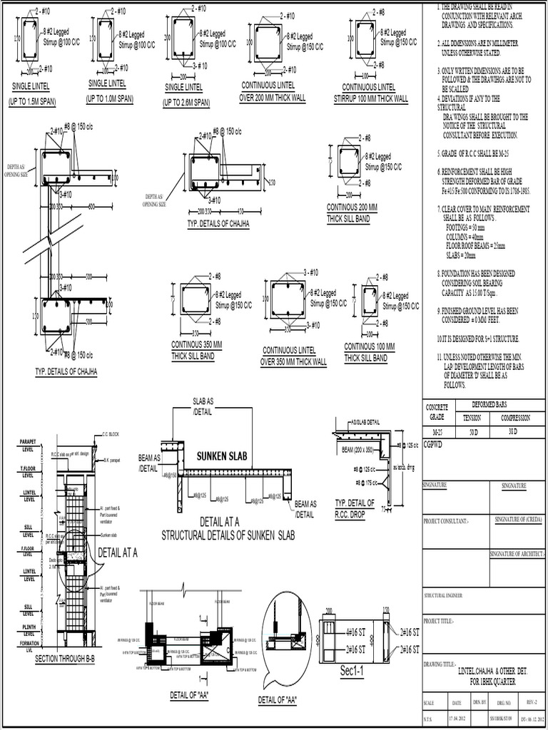 Strecture Working Draing Lintel | PDF | Building Materials | Buildings ...
