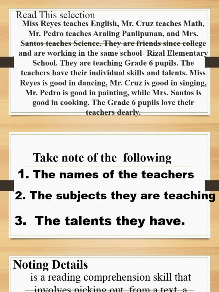 noting details | PDF | Reading Comprehension