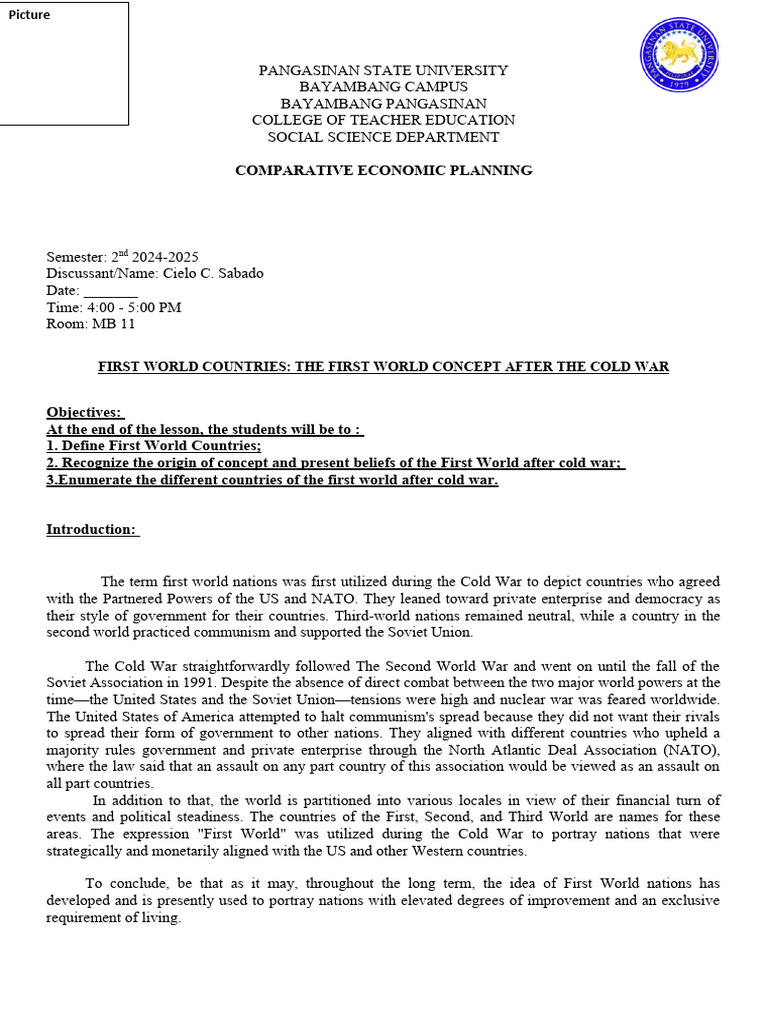 Written Report in Comparative Economic Planning SABADO CIELO C. | PDF ...