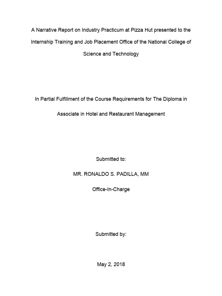 OJT Narrative Report | PDF | Food And Drink | Cooking