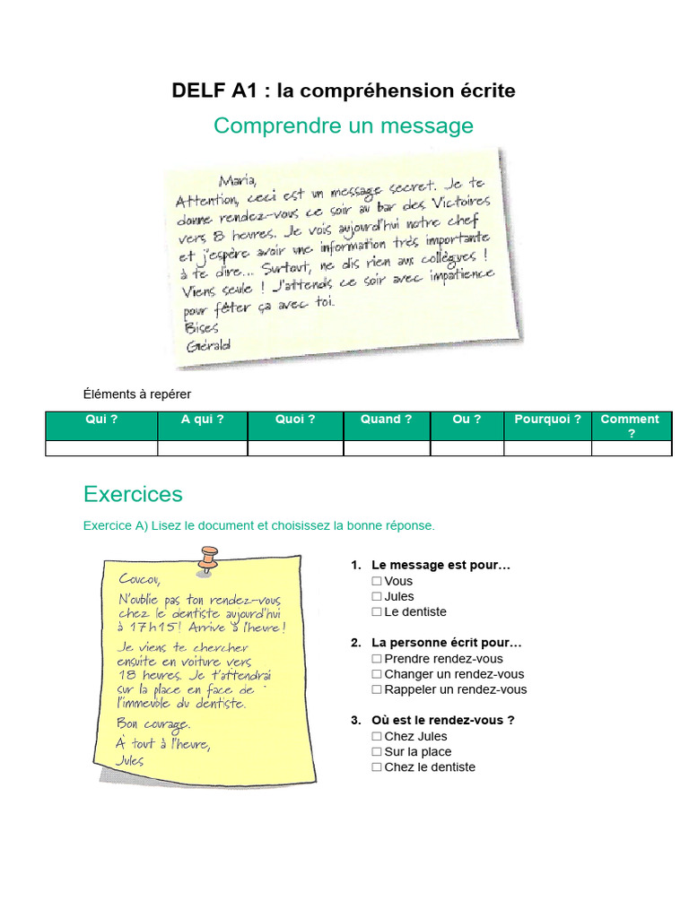 Production Écrite DELF A1 | PDF