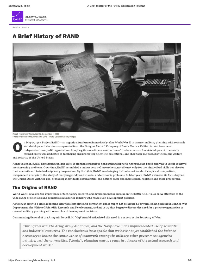 A Brief History of The RAND Corporation - RAND | PDF | Rand Corporation ...