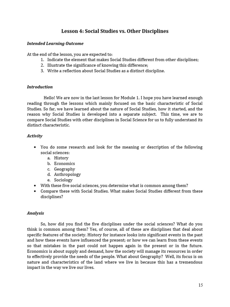 Lesson 4 (Social Studies Versus Other Disciplines) | PDF | Social ...