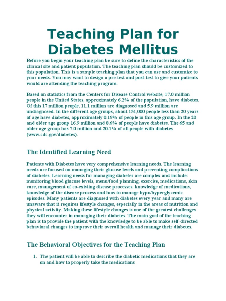 Diabetes Mellitus Teaching Plan | PDF | Diabetes Mellitus | Glycated ...