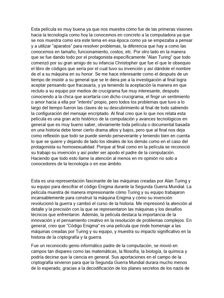 Codigo Enigma - Reflexion | PDF | Alan Turing | Ciencias de la Computación