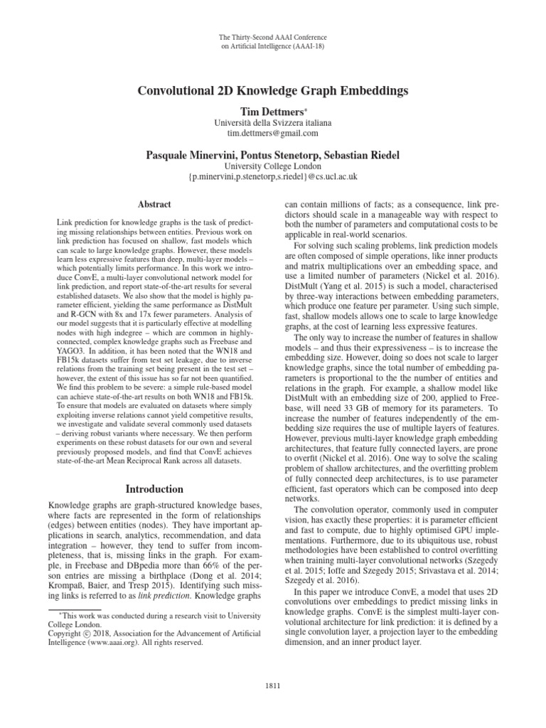 Convolutional Knowledge Graph Embeddings | PDF | Cybernetics | Applied Mathematics